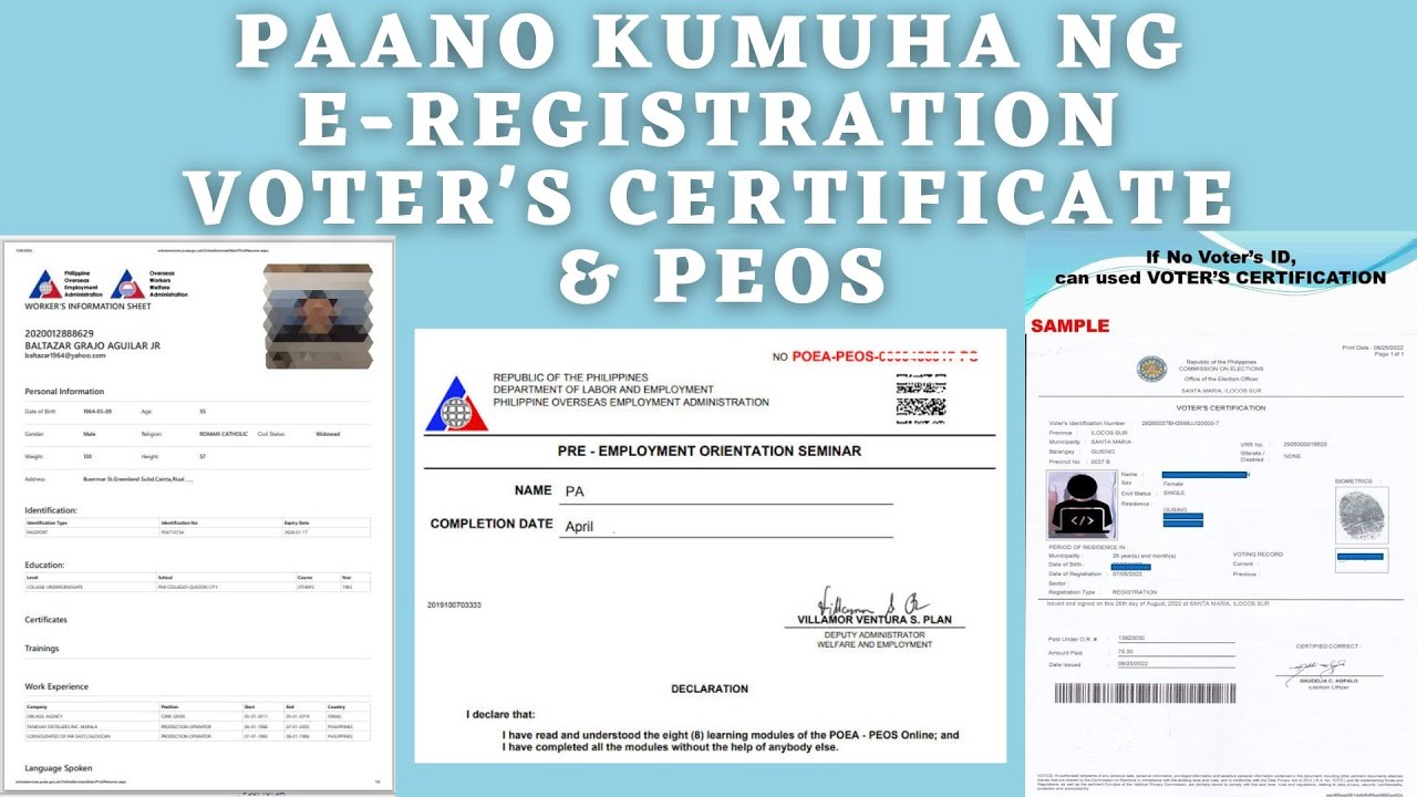 Paano kumuha ng e-registration, peos at voters certificate - YouTube