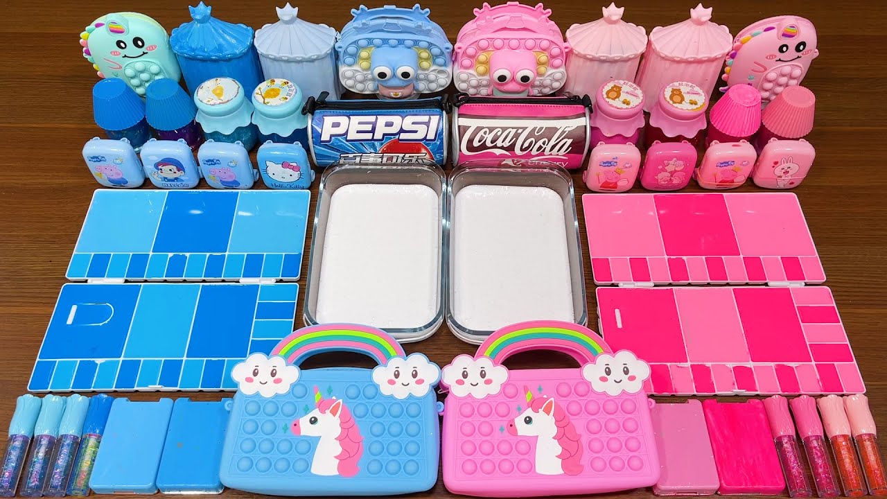 PINK vs BLUE!!! Mixing random into GLOSSY slime !!! Satisfying Slime ...