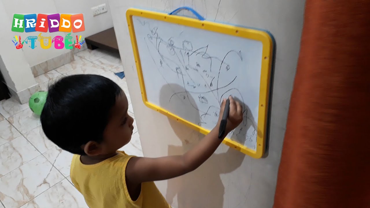 2 years baby's first writing skill on whiteboard at home - YouTube
