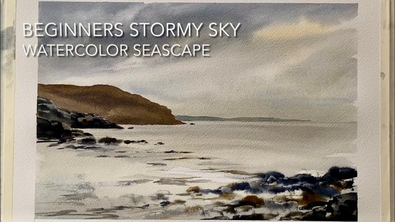 Use 4 COLORS! BEGINNERS Deserted BEACH Watercolor Landscape Painting ...
