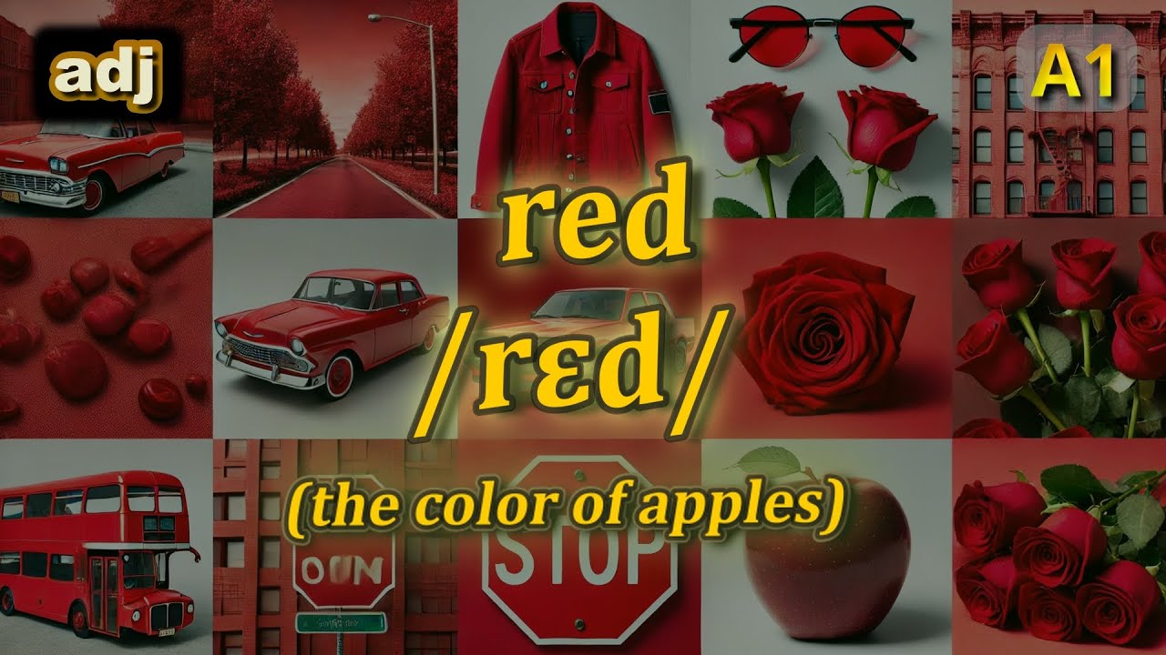 [adj] Red meaning (the color of apples) with 5 examples - YouTube