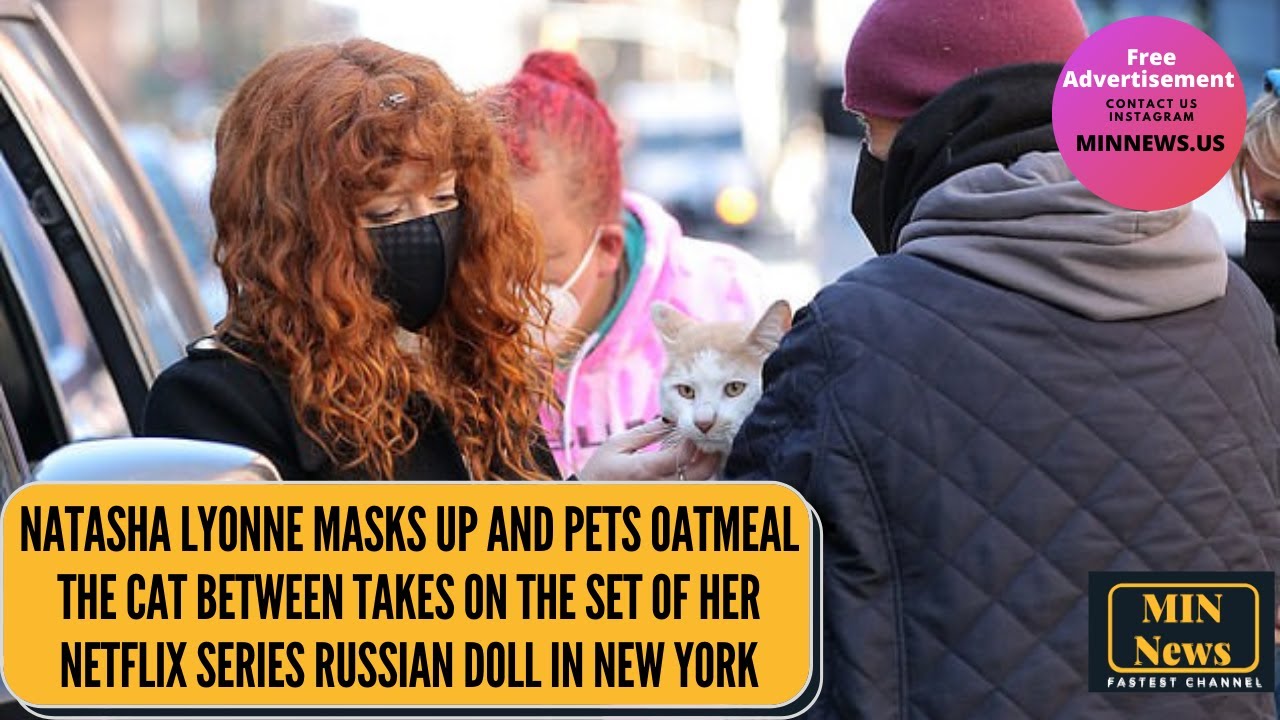 Natasha Lyonne pet Oatmeal the cat between take on set of her Netflix ...