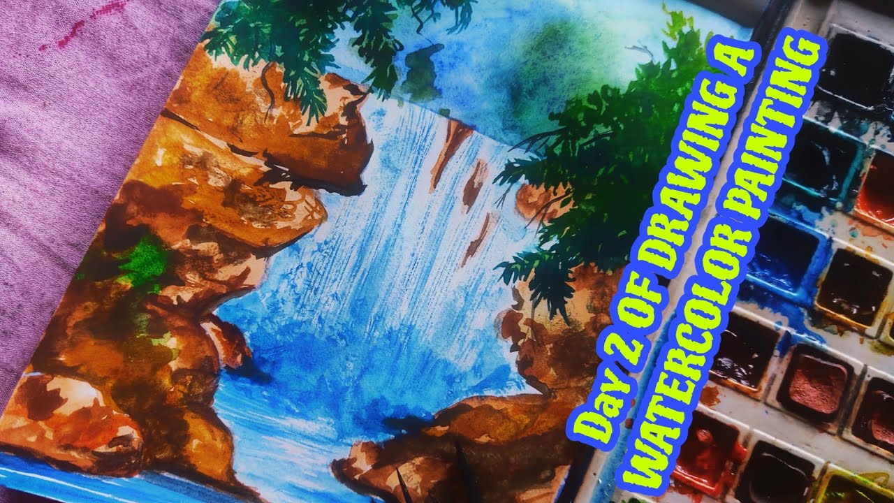 How to draw a waterfall landscape in watercolor - Tutorial for ...