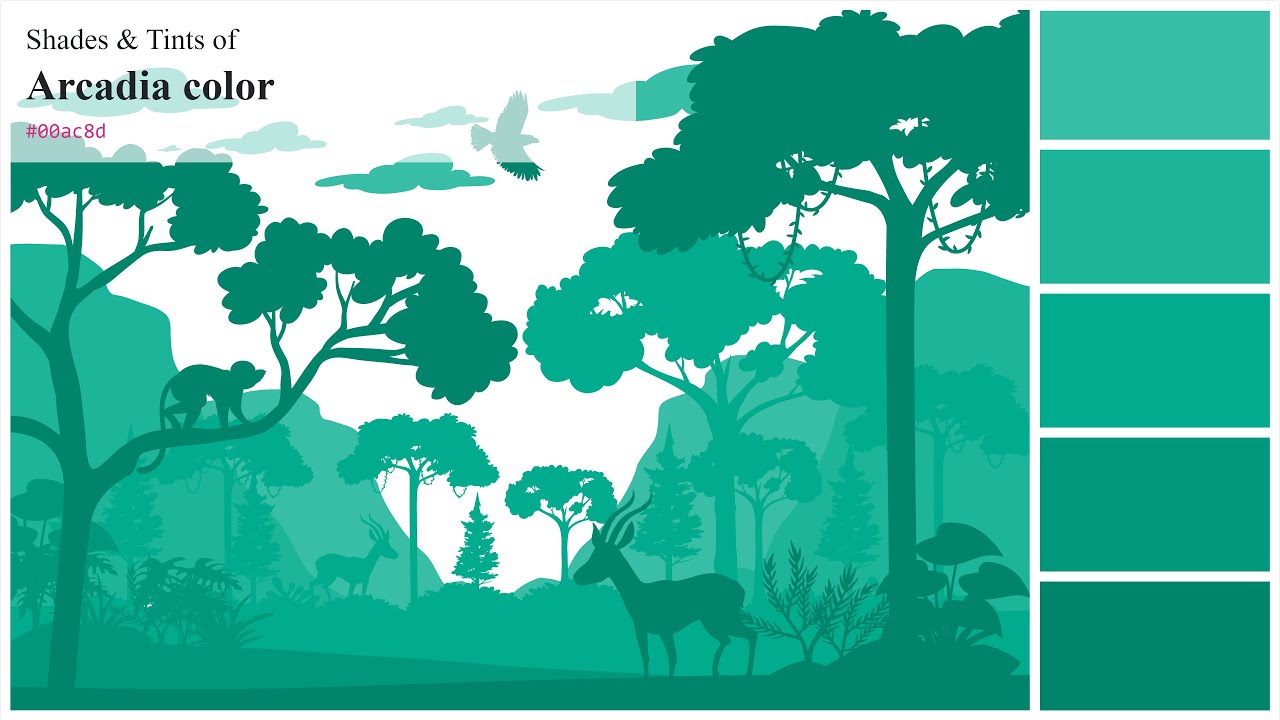 Shades & Tints of Arcadia color #00ac8d A Warm Green color #00987d ...