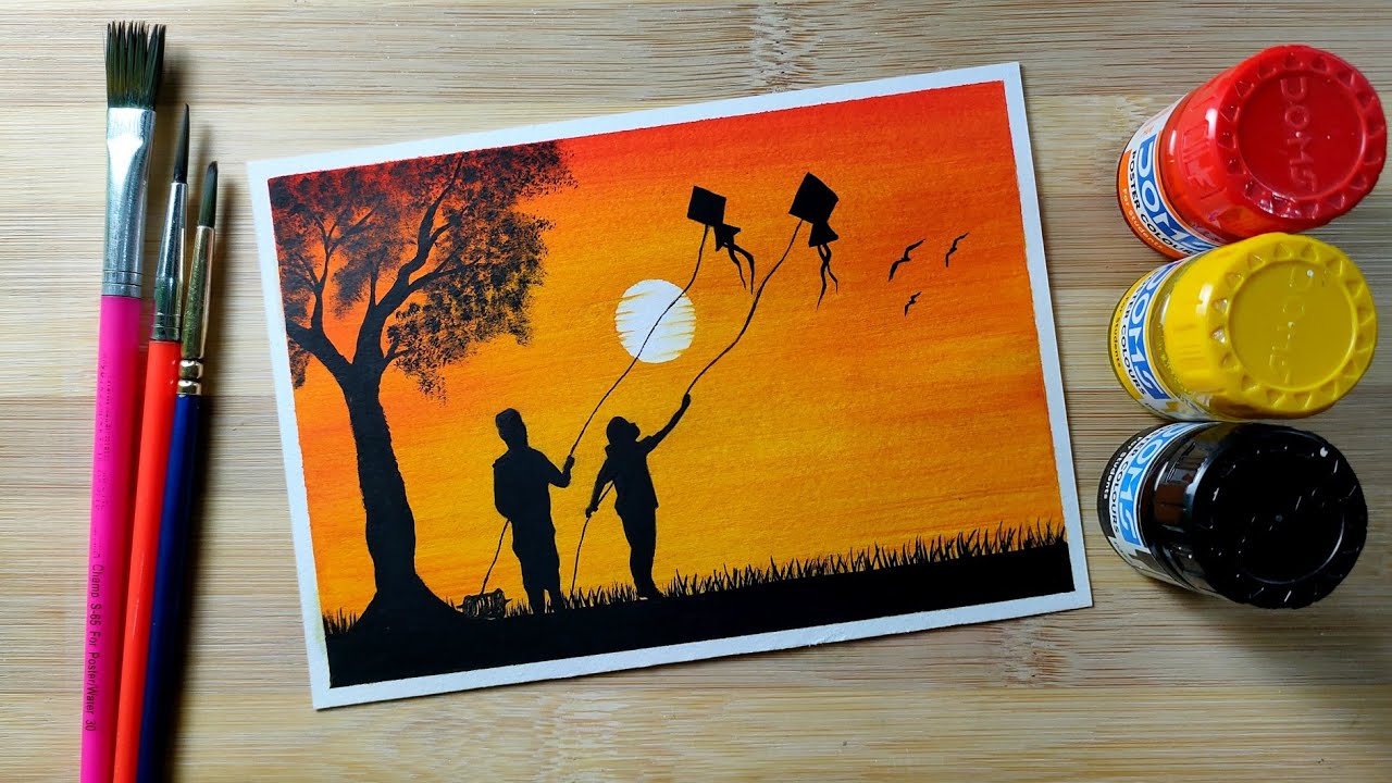 Makar sankranti drawing with poster colour : tutorial - YouTube