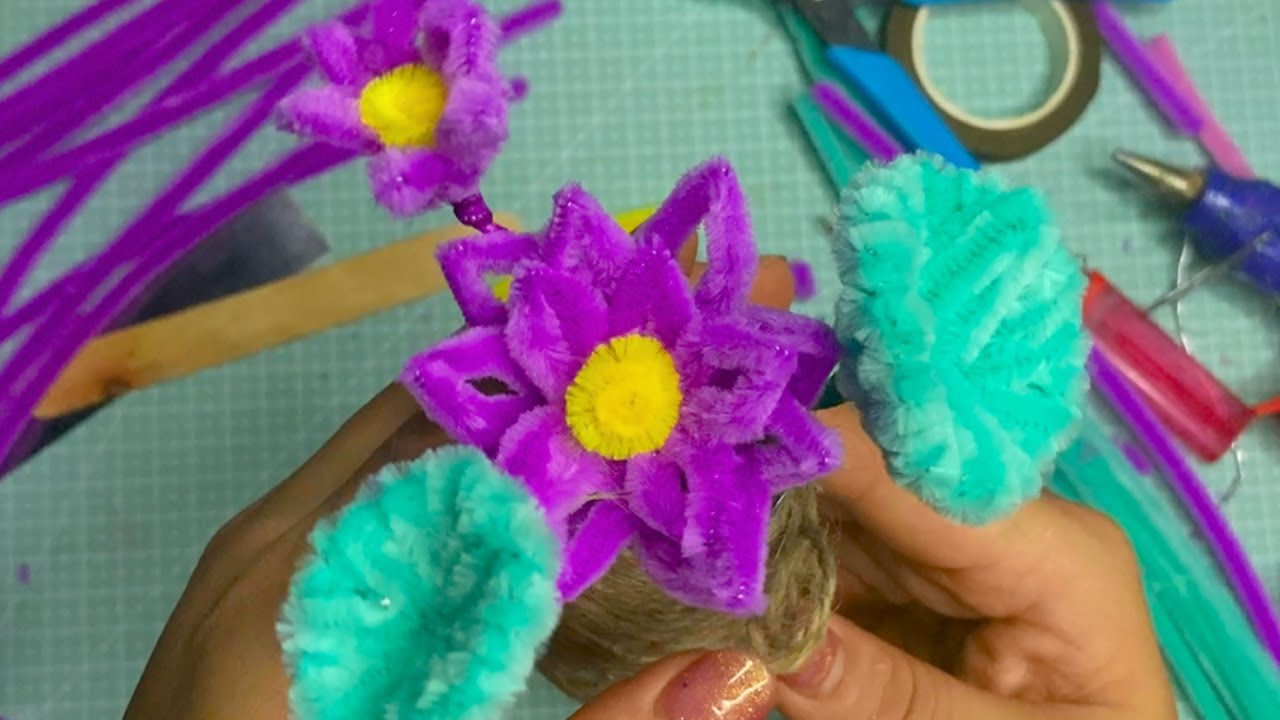 Lotus Flower🪷 Handmade Diy Pipe Cleaner Flower | Pipe Cleaner Craft ...