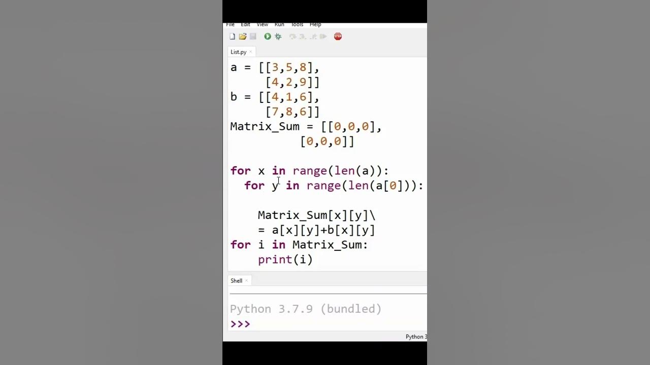 How To Calculate Sum Of Matrices Using Python - Youtube