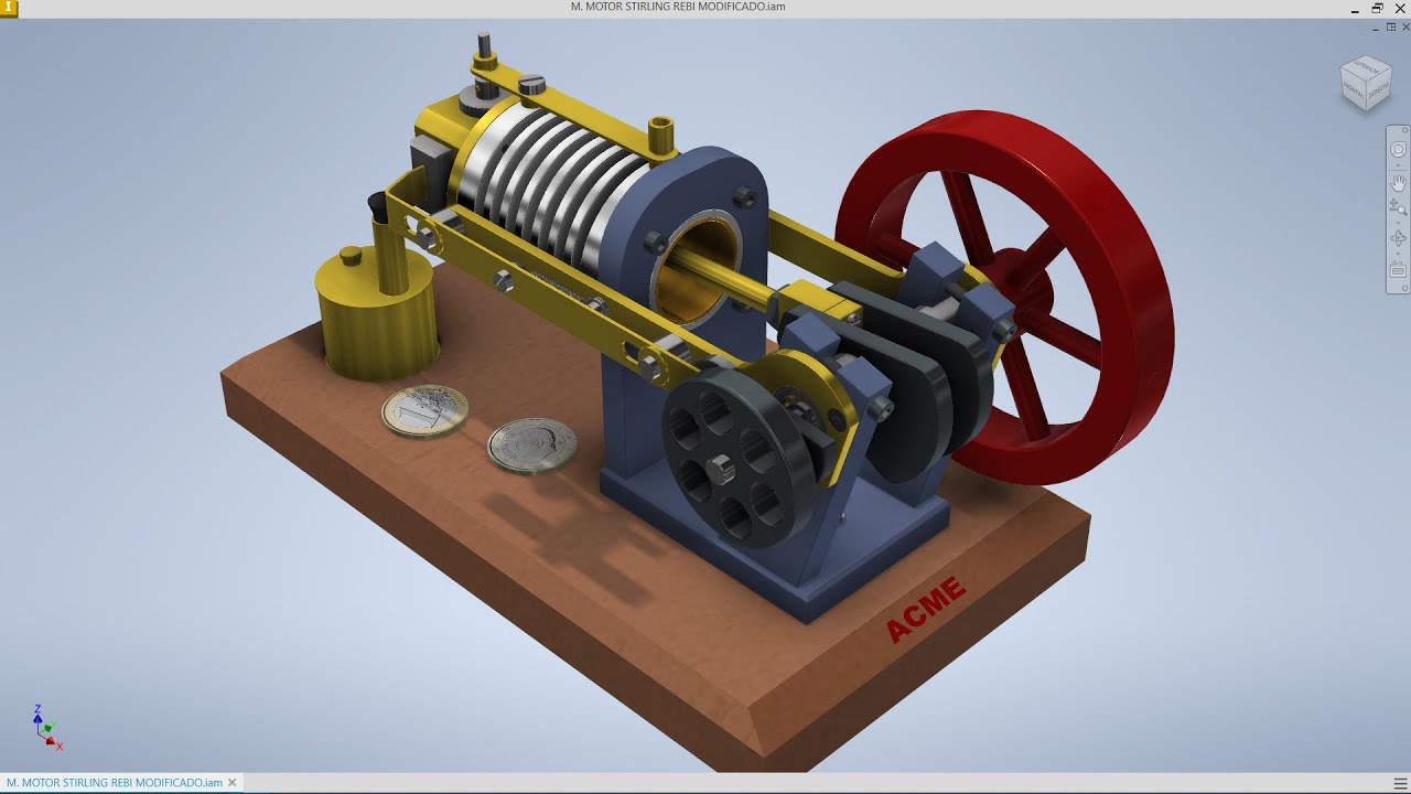 AUTODESK INVENTOR MAQUETA DE UN MOTOR STIRLING LLAMADO REBI (MODIFICADO ...