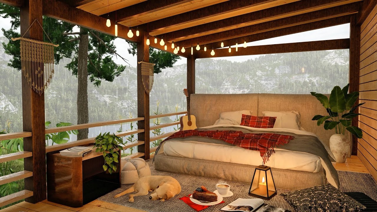 Rainfall on Cozy Cabin Porch | 8 hours Summer Outdoor Rain Sounds for ...