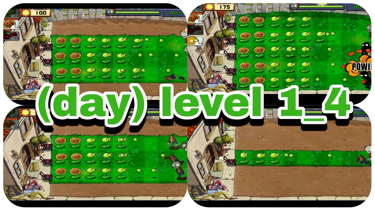 Plants vs zombies (day) level 1 to 4 | gameplay plants vs zombies ...