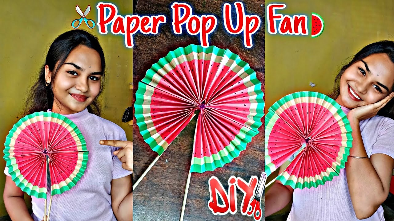 How to Make a Watermelon Paper Fan| Paper pop up fan #diy #craft # ...