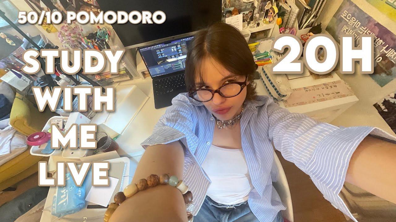 study with me live: 20 hours (part 1) (real sounds, no music, 50/10 ...