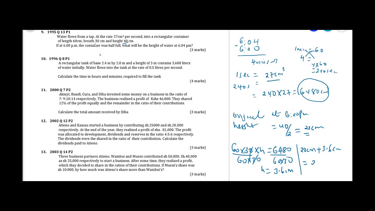 【KCSE Past Questions: Rates Form ONE】 - YouTube
