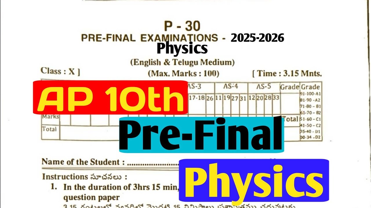 AP 10th Class physics Pre-Final Question Paper 2026 | Real Paper ...