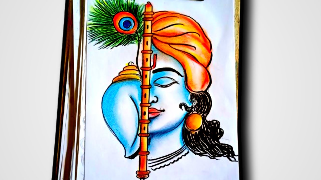 Beautiful Krishna flute drawing easy/How to draw flute of Krishna ...