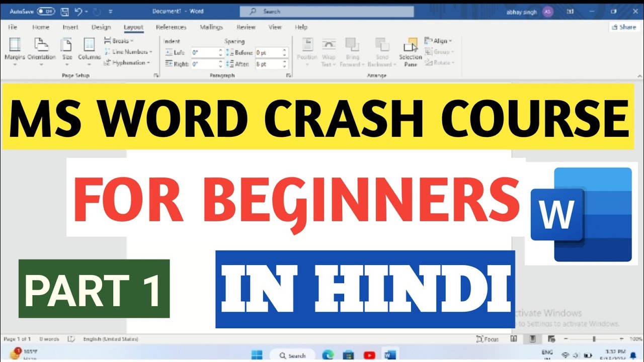 MS Word Full Course In Hindi | Introduction To Microsoft Word Interface ...