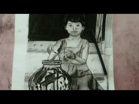 #how to draw a poor girl#rural village art#pencil drawing of village ...