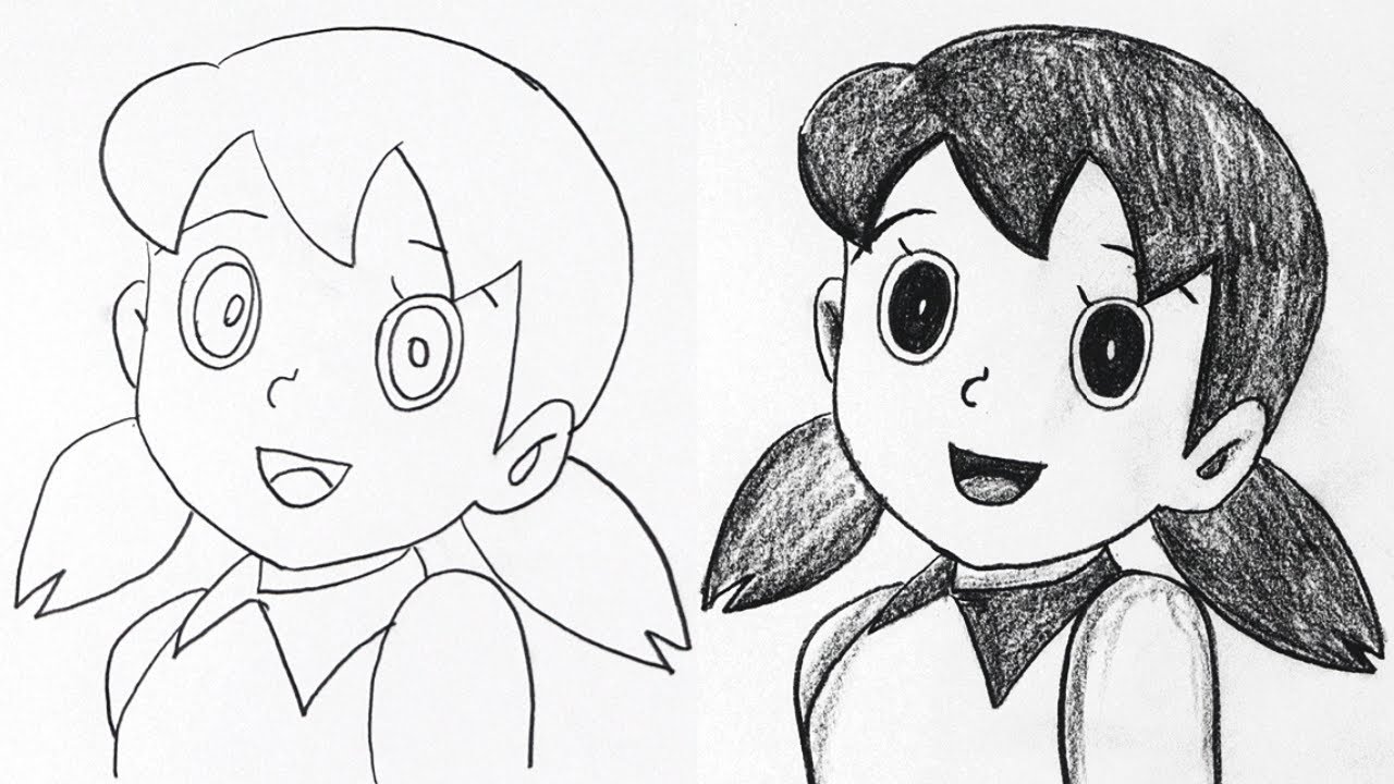 How to draw Shizuka from Doraemon step by step | pencil drawing ...