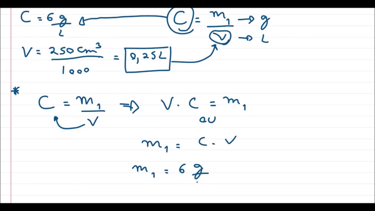 Como calcular a massa pela fórmula da concentração comum - YouTube