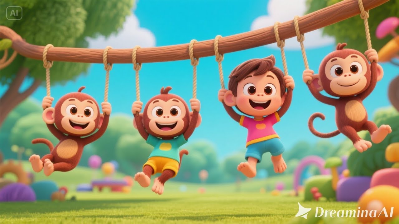 Five Little Monkeys Swinging | Fun Monkey Counting Song for Kids | Sing ...