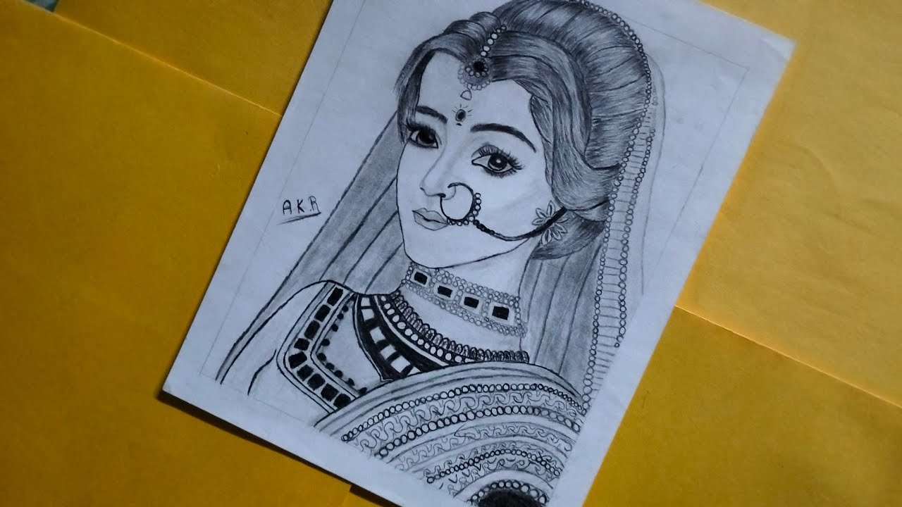 How to draw a beautiful traditional bride very easy || Drawing a ...
