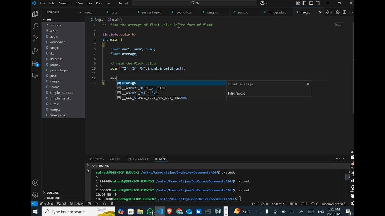 Write a Program to Find the Average of Float Values in C - YouTube
