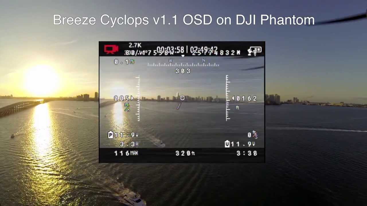 Breeze Cyclops v1.1 OSD Telemetry on DJI Phantom - YouTube