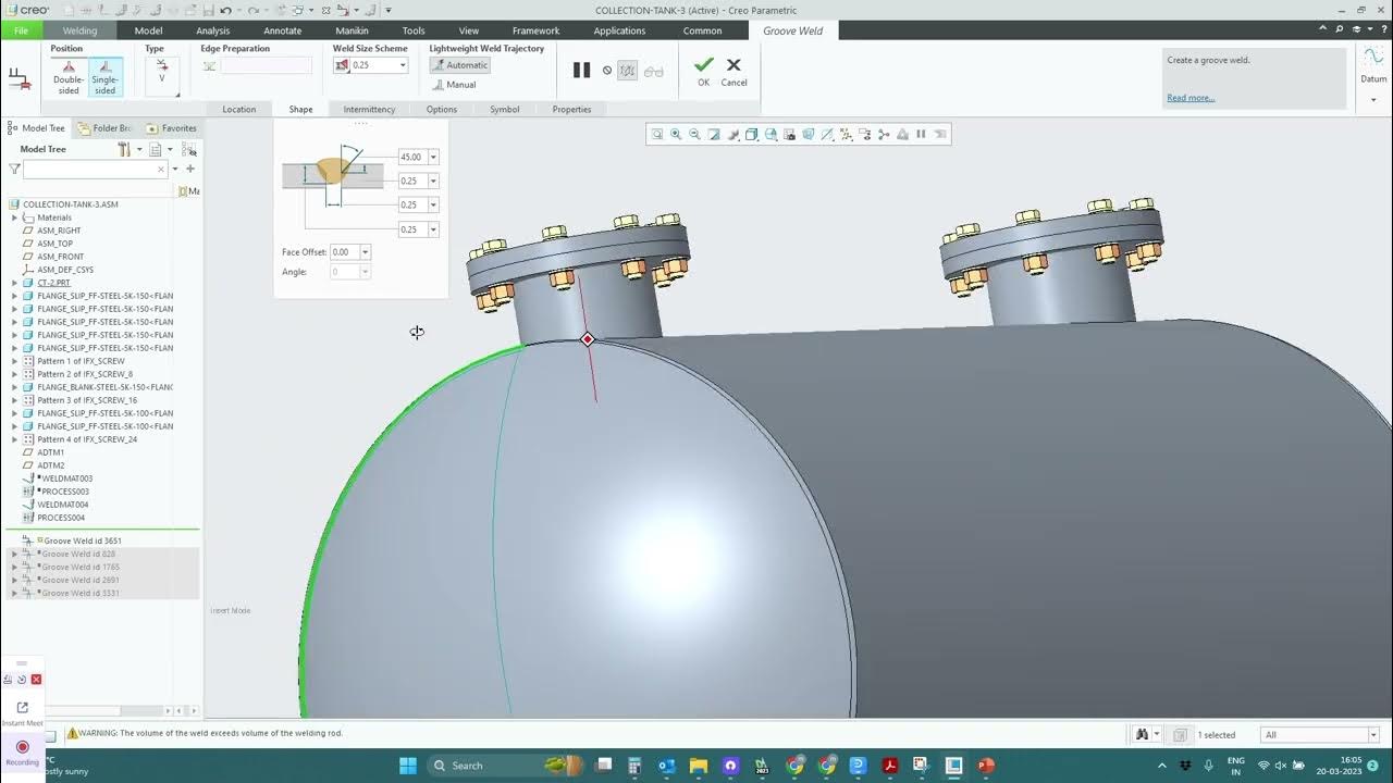 Pressure vessel tank V-groove welding in Creo | Create tank V-Groove in Creo | V-Groove Welding ...