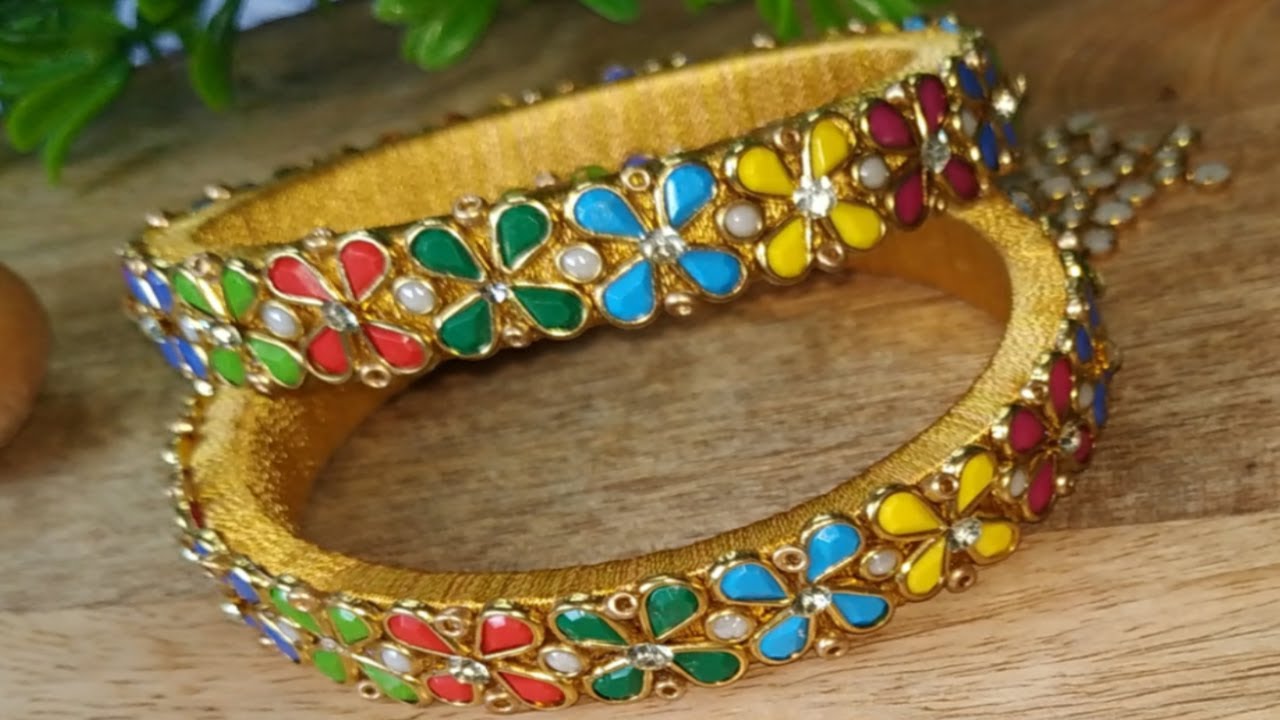 Kundan bangle | Silk thread jewellery making | Silk thread kundan bangle - YouTube