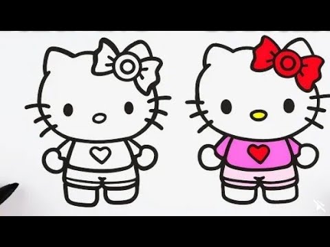 How to draw a cute Kitty kitten drawing colouring painting for kids and ...