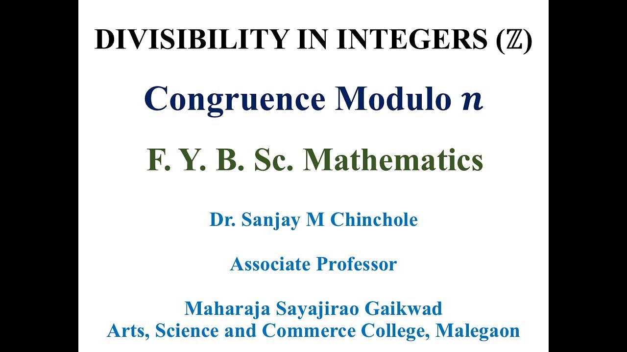 Congruence Modulo n (F. Y. B. Sc.) DIVISIBILITY IN INTEGERS (ℤ) - YouTube