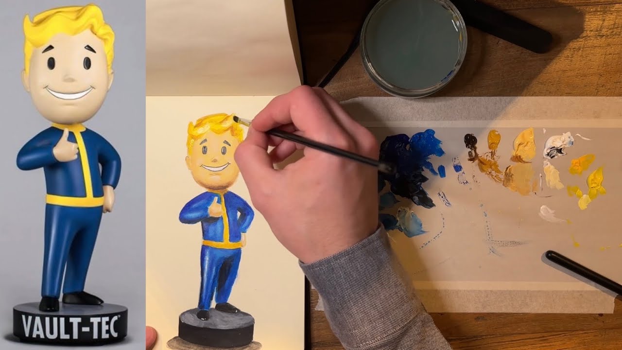 Fallout - Vault Boy sketch/study in acrylics - YouTube