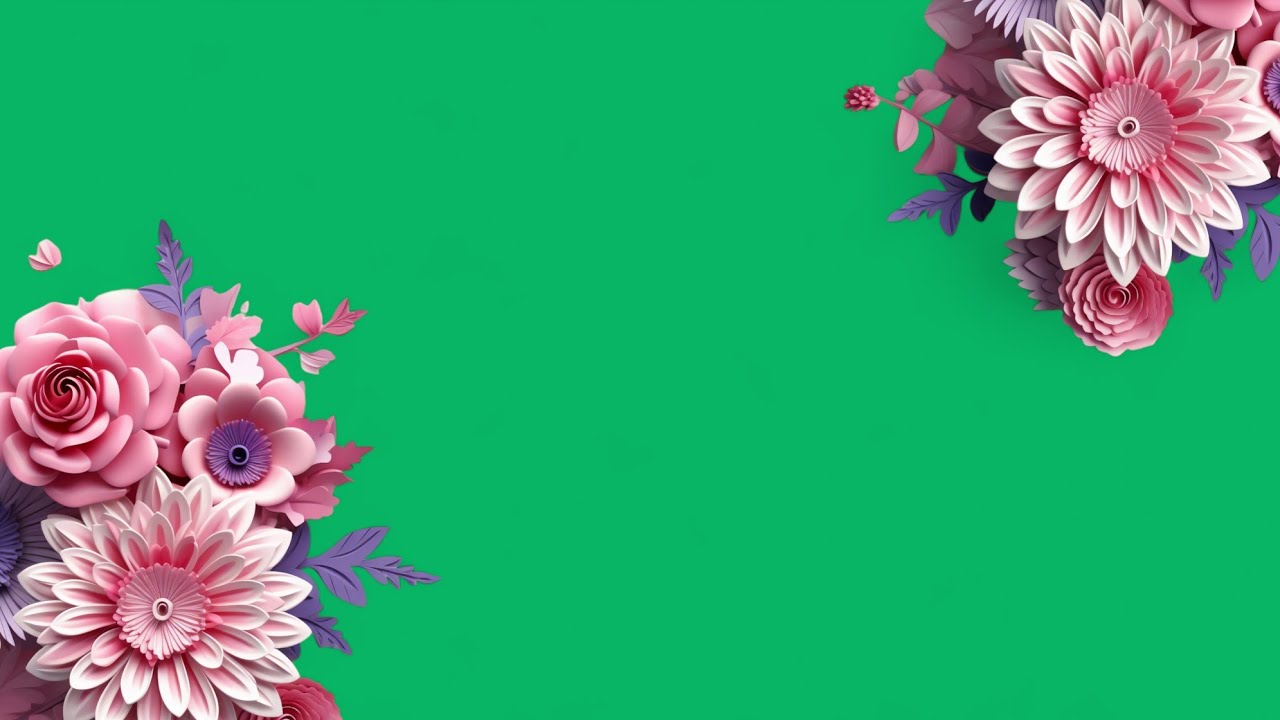 Pink corner flower design green screen background video - YouTube