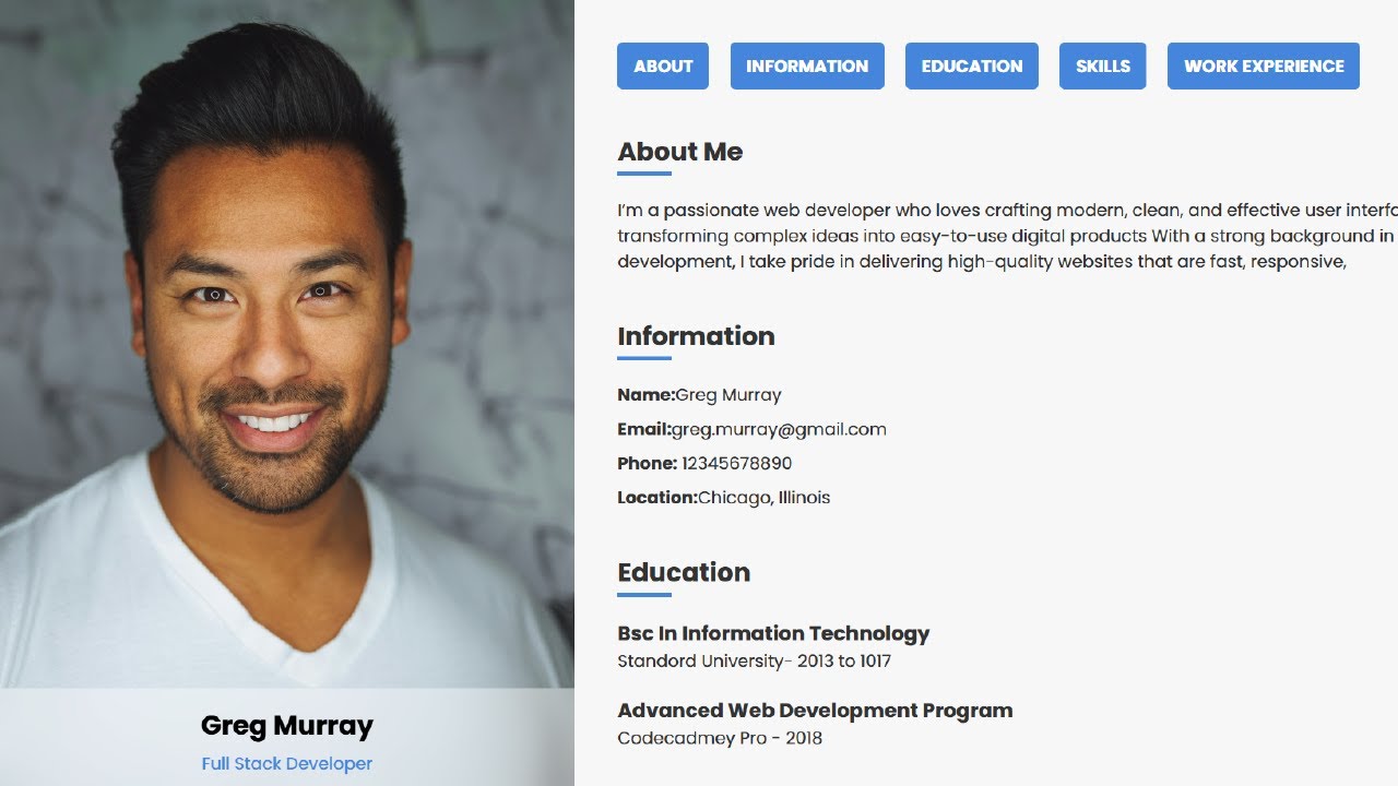 Portfolio Styled Responsive Resume | HTML & CSS - YouTube