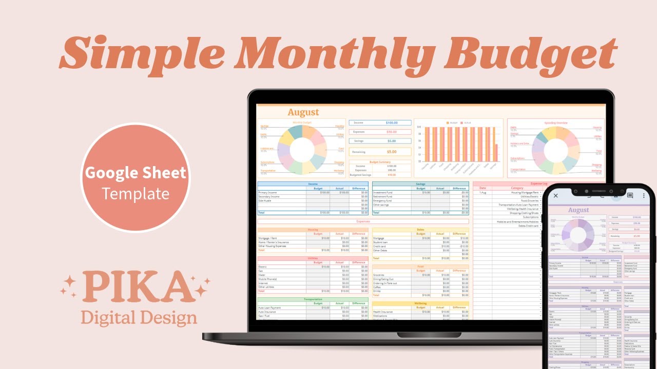 Simple Monthly Budget Planner Spreadsheet for Google Sheets - YouTube