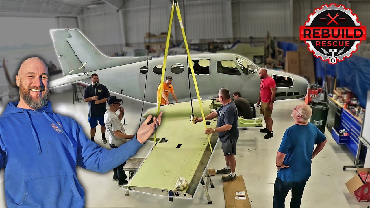 INSTALLING the wings on the Free Abandoned Airplane - YouTube