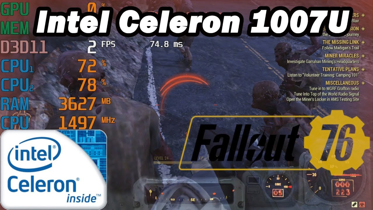 Intel Celeron 1007U \ Fallout 76 @ 720p low settings (1,5GHz CPU) (4GB ...