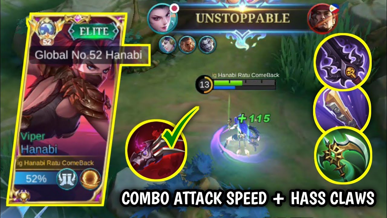 HANABI COMBO BUILD ATTACK SPEED + HAAS CLAWS DARAHNYA GAK HABIS ...