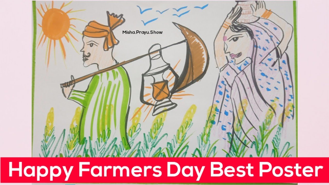 Best Indian Village Farmer Drawing | Kisan Diwas Poster Easy | farmers ...