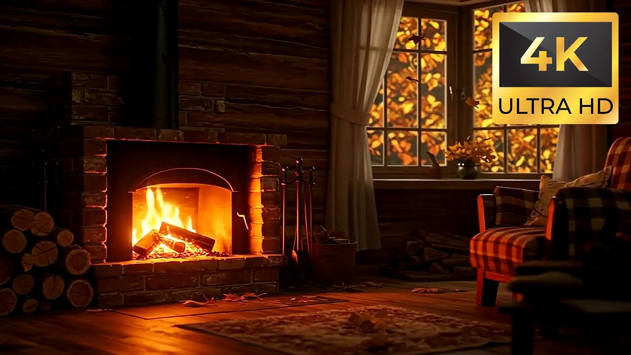 🔥🍂 Autumn Ambience Fireplace 4K – Cozy Rustic Night 🔥 | Crackling Fire ...