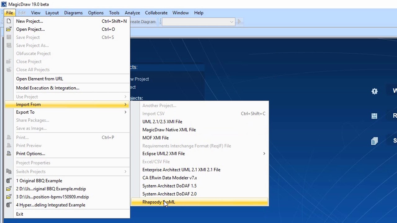 MagicDraw User Interface: File Menu - YouTube