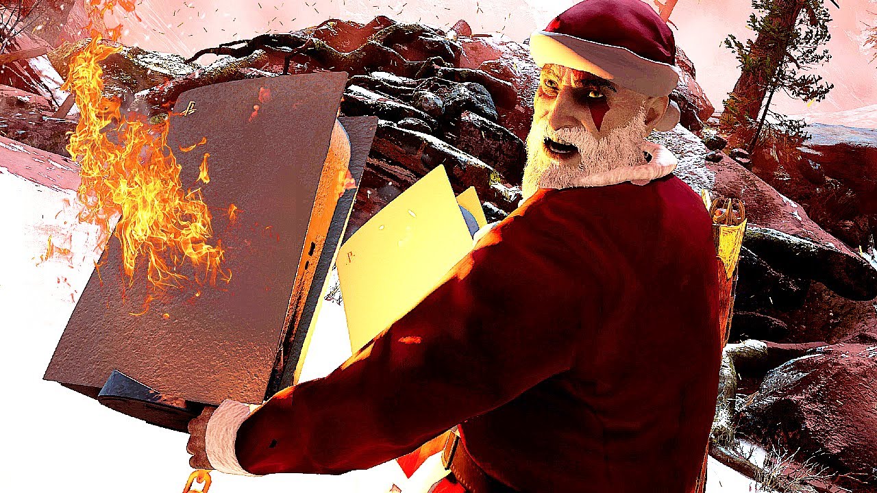 Santa Kratos Gets His Overheating PlayStation 5 Back Cutscene - God of ...
