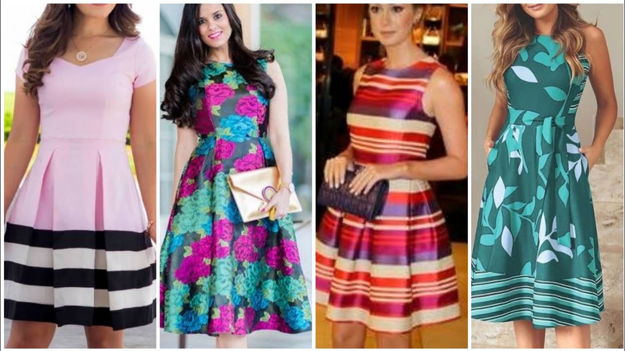 Luxury And Classy Evening Party Wear Knee Length Floral Skater Dresses ...