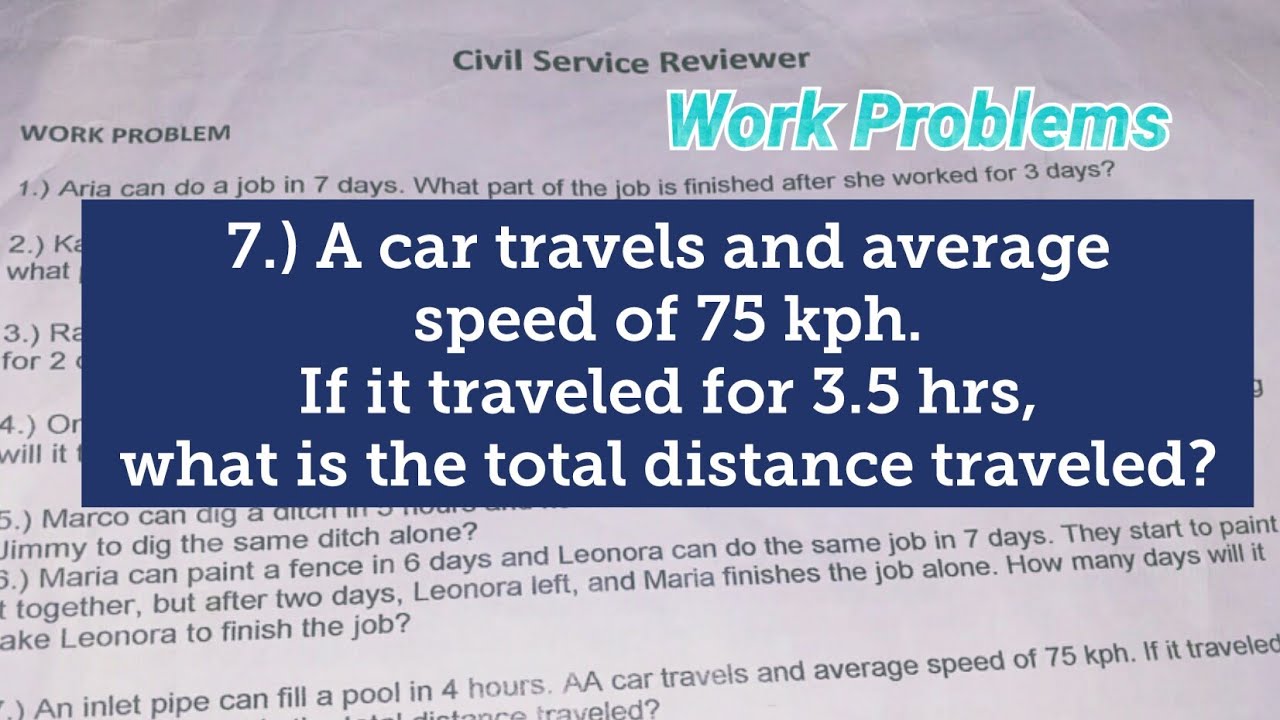 Work Problem car Travels And Average Speed Of 75 Kph What Is