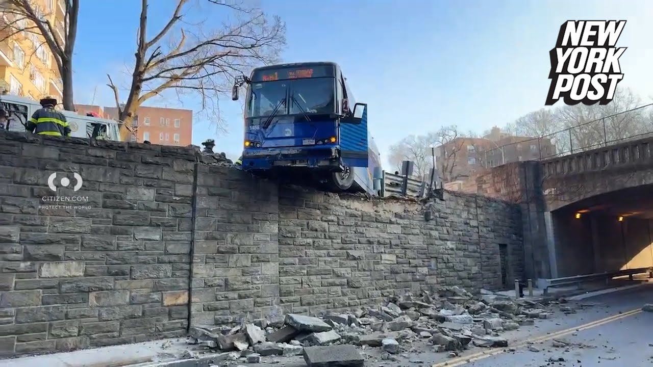 MTA bus seen ominously hanging off Bronx overpass after early morning ...