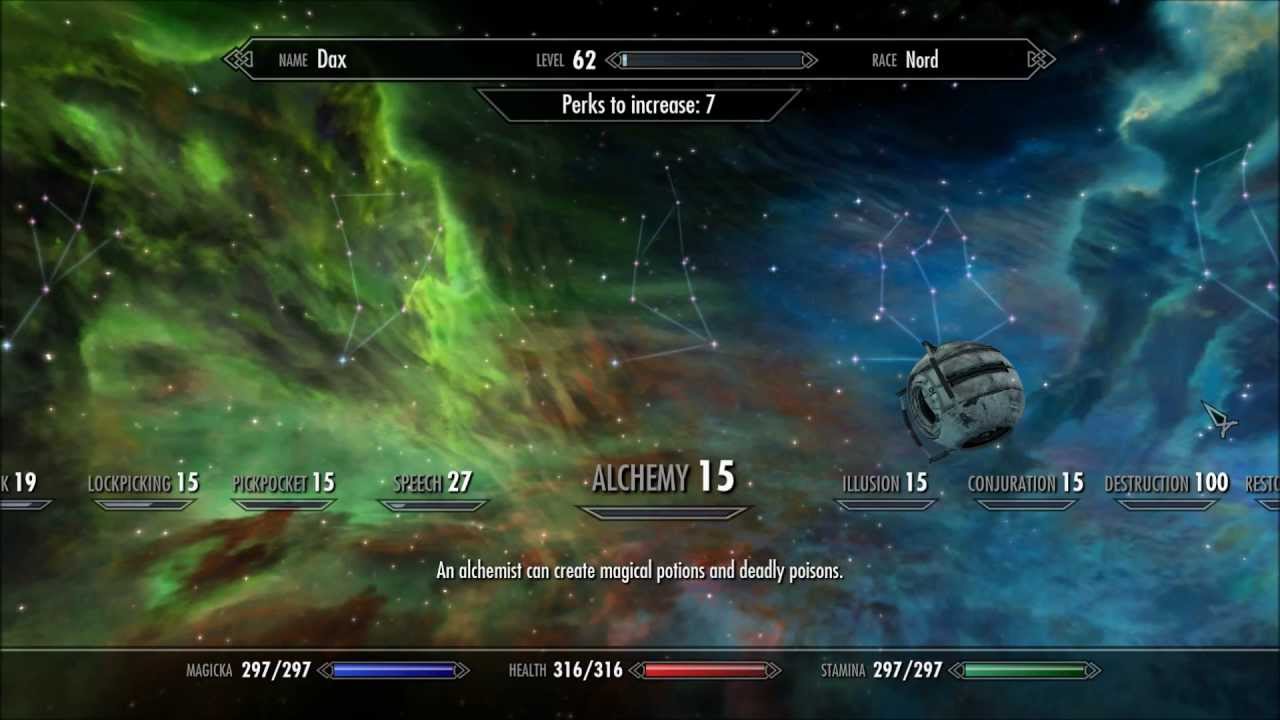 Skyrim: Space Core (Wheatley) in the skill menu - YouTube