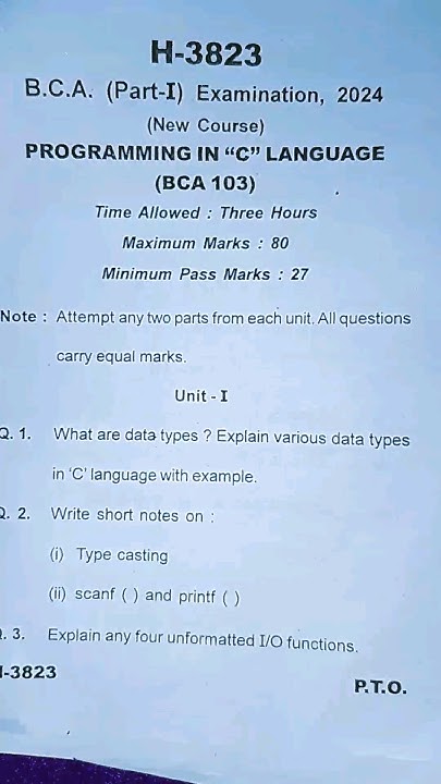 🤠 BCA-1 Programing in "c" language || question paper 2024 💫 || #bca-1 # ...