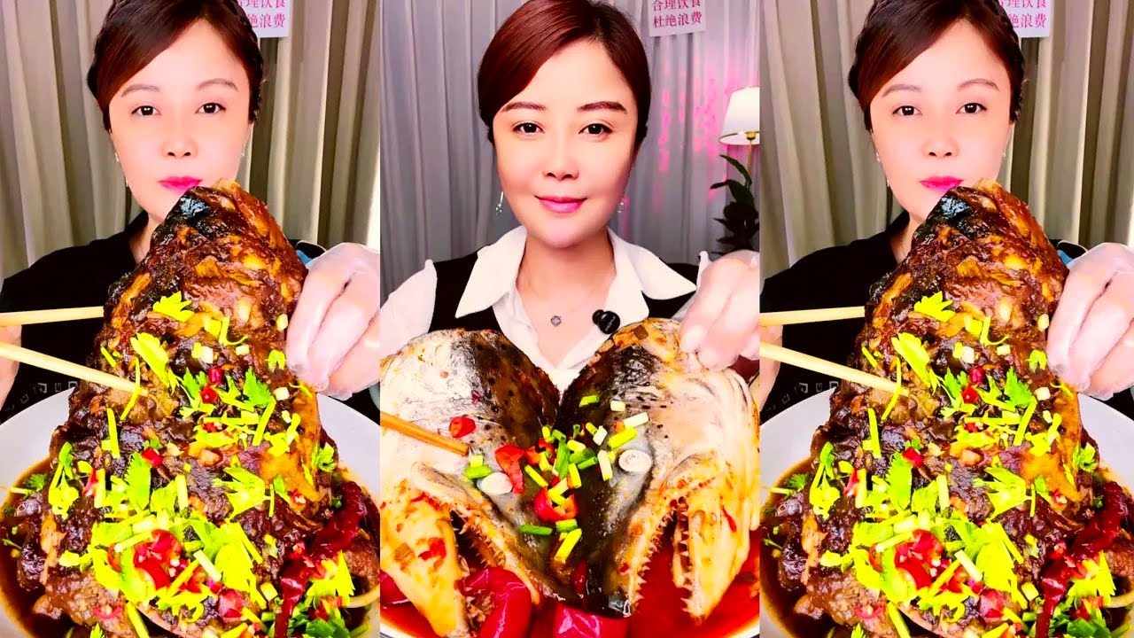 ASMR | SPICY BIG FISH HEAD CURRY MUKBANG | EATING FISH ASMR CHINESE ...