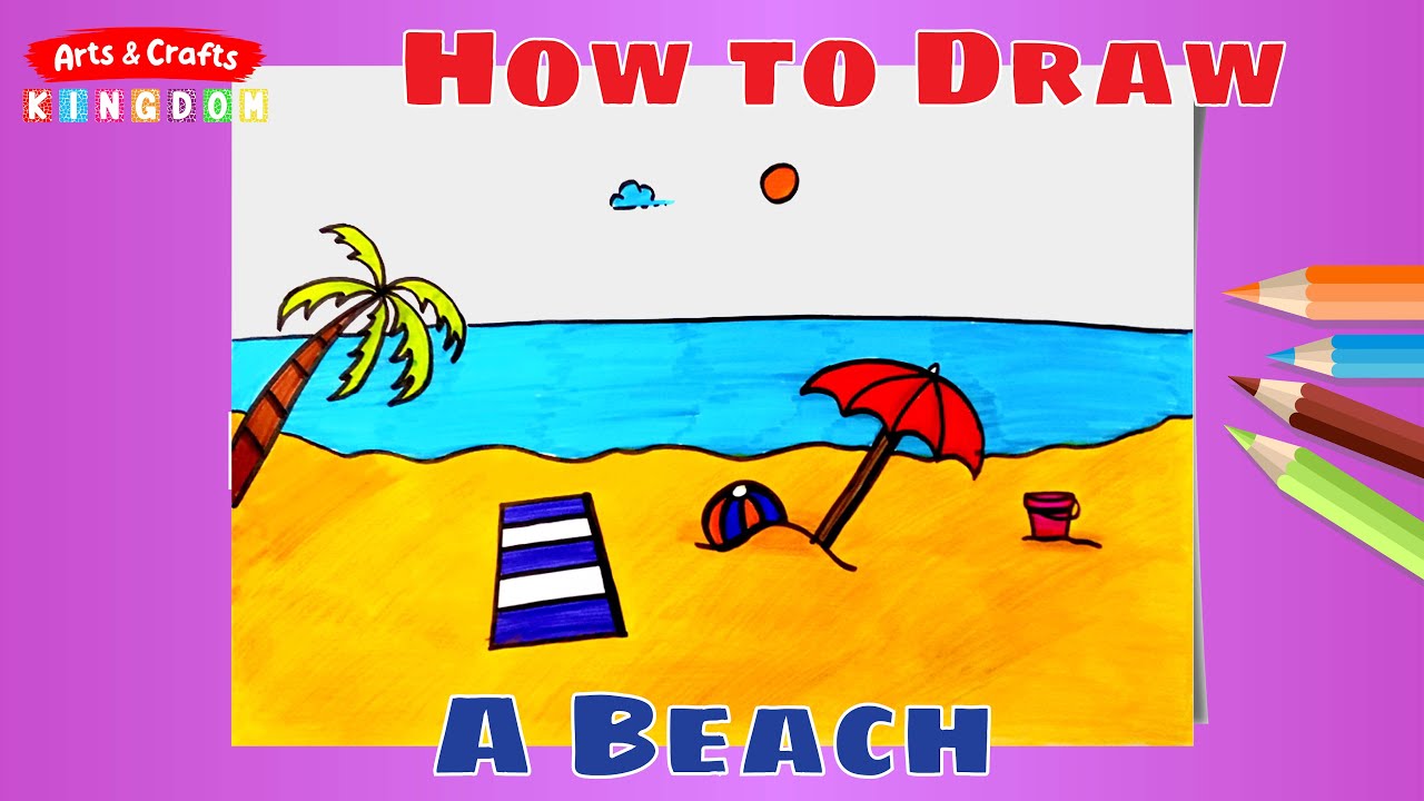 How to draw a Beach, Palm Tree and Beautiful Sand | Landscape - Arts ...