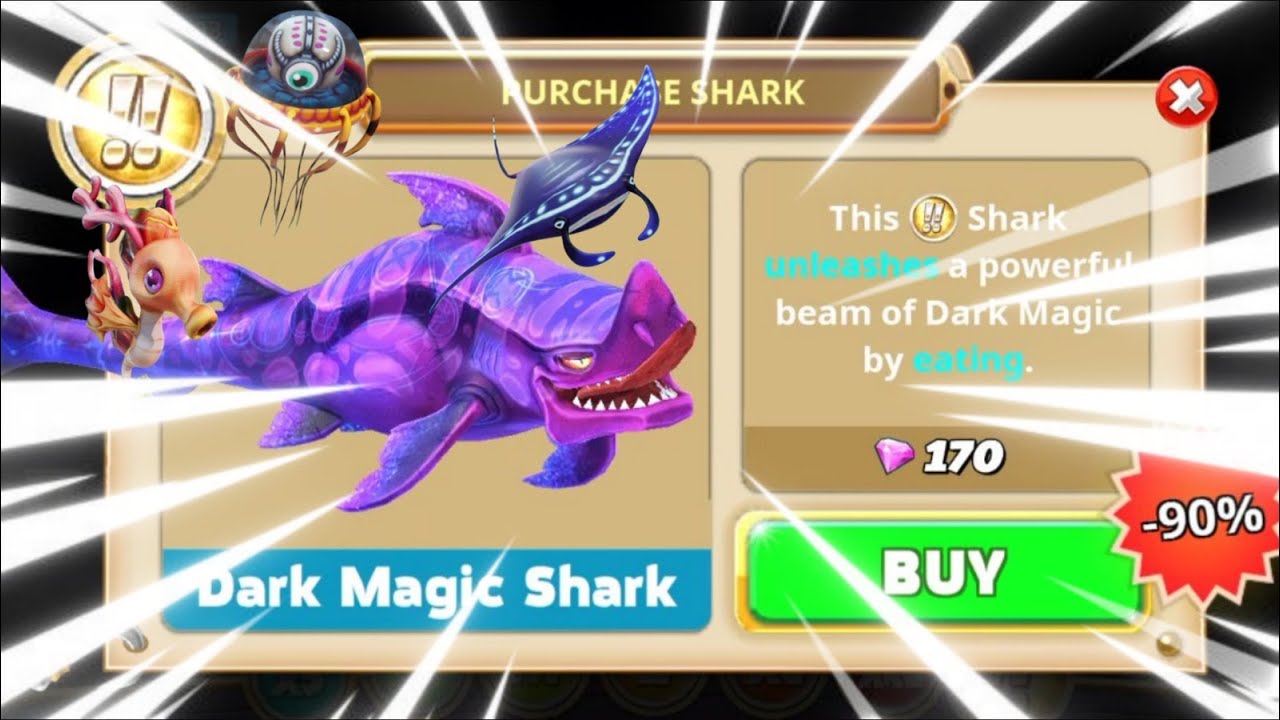 GET DARK MAGIC SHARK 90% OFF ONLY 170 GEMS - Hungry Shark World - YouTube